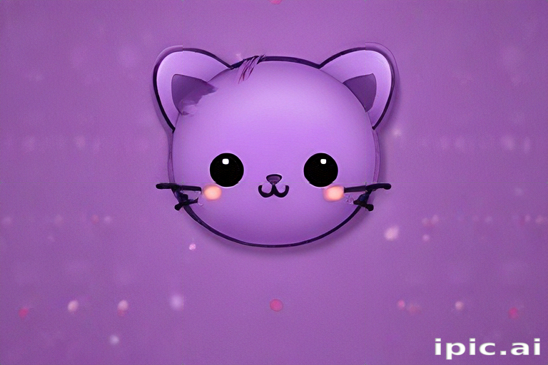 Adorable Cartoon Cat Face on a Soft Purple Background with Sparkles
