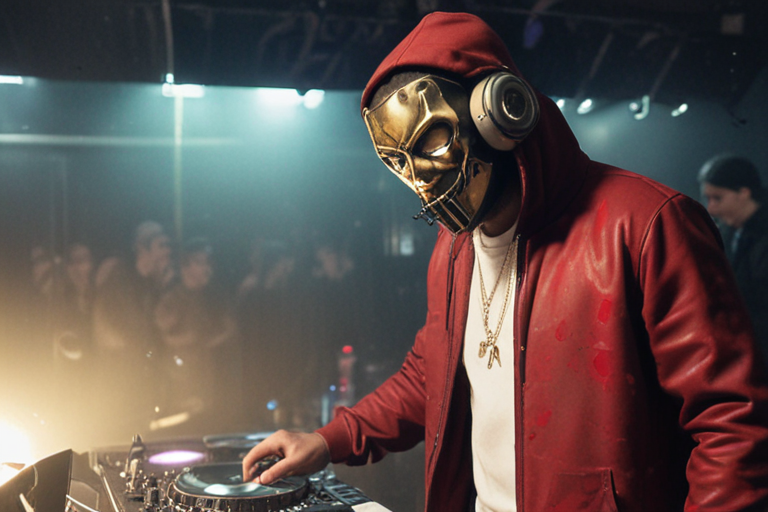 dj with masker and hoodie in squad amsterdam in a club