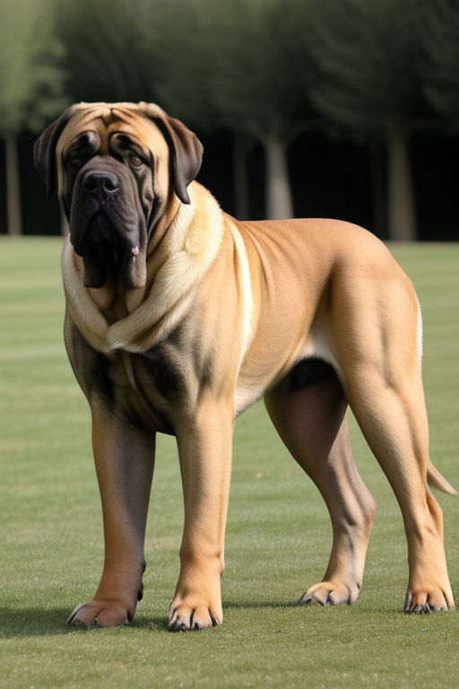 A Majestic Bullmastiff Standing Proudly on Lush Green Grass Outdoors