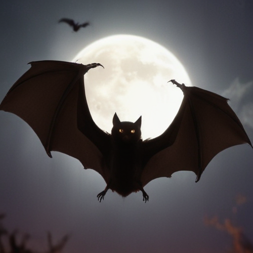 Majestic Bat in Flight Under a Bright Full Moon at Night