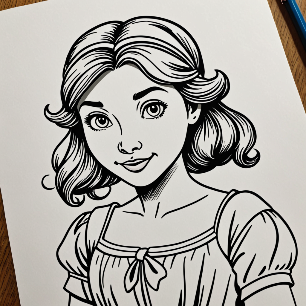 Wendy Darling fron cartoon Peter Pan line art