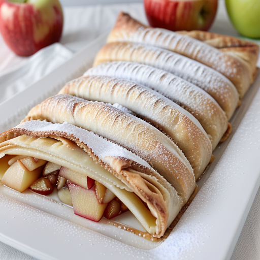 Deliciously Baked Apple Strudel with a Dusting of Powdered Sugar Delight.