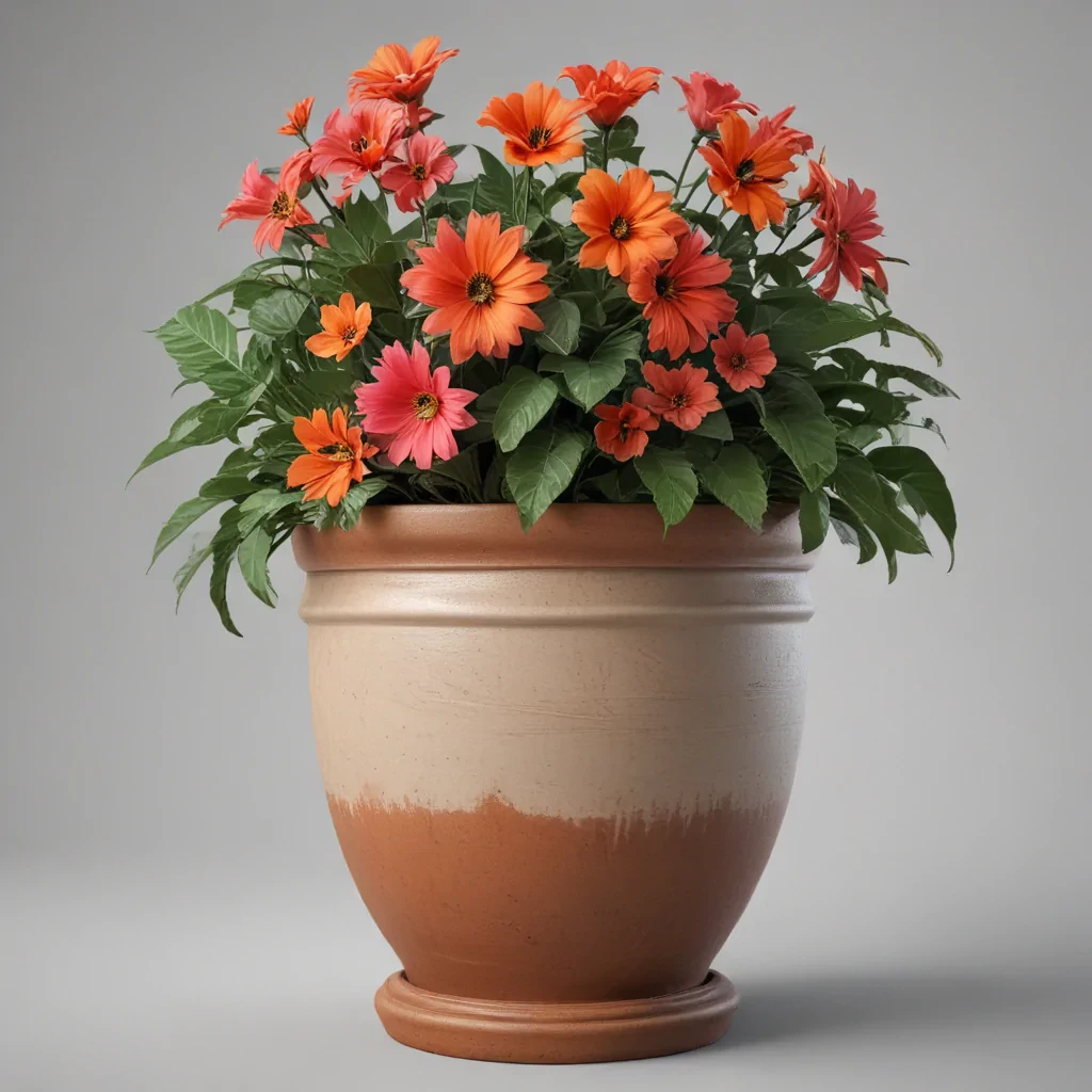 Vibrant Orange and Pink Flowers Blooming in a Decorative Clay Pot