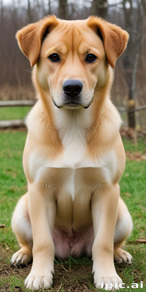 A Beautiful Golden Dog Sitting Proudly in a Green Outdoor Setting