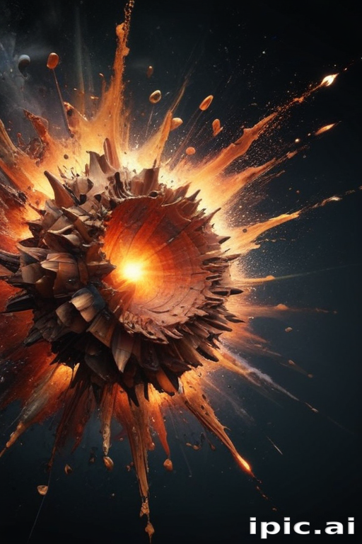 Explosive Fragmentation of a Wooden Sphere Surrounded by Fiery Particles