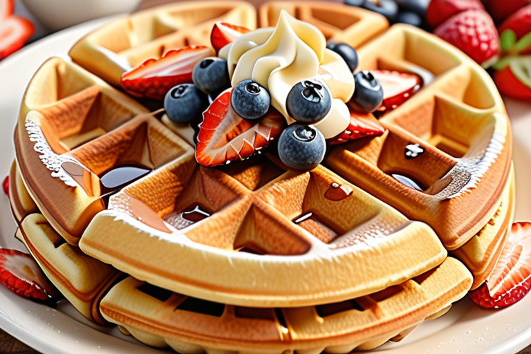 Deliciously Topped Waffles with Fresh Strawberries, Blueberries, and ...