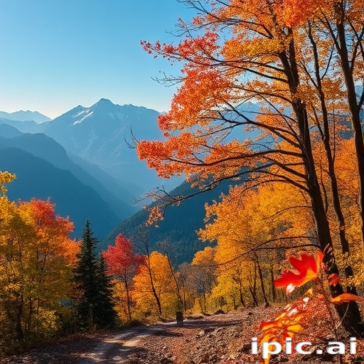 Stunning Autumn Landscape with Vibrant Fall Foliage and Majestic Mountains