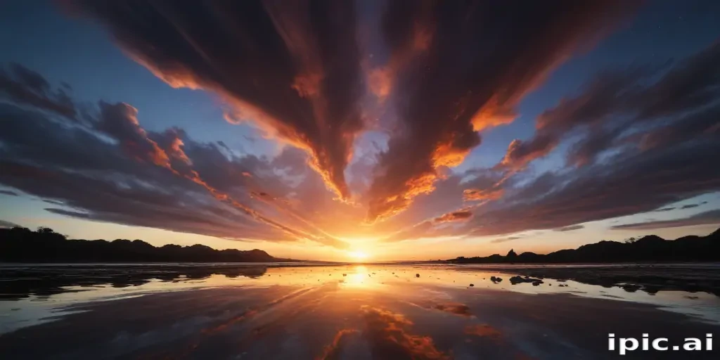 Stunning Sunset Over Calm Waters with Dramatic Clouds Reflecting Vibrantly
