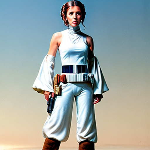 princess leia from star wars return of the jedi in a storm trooper outfit.
