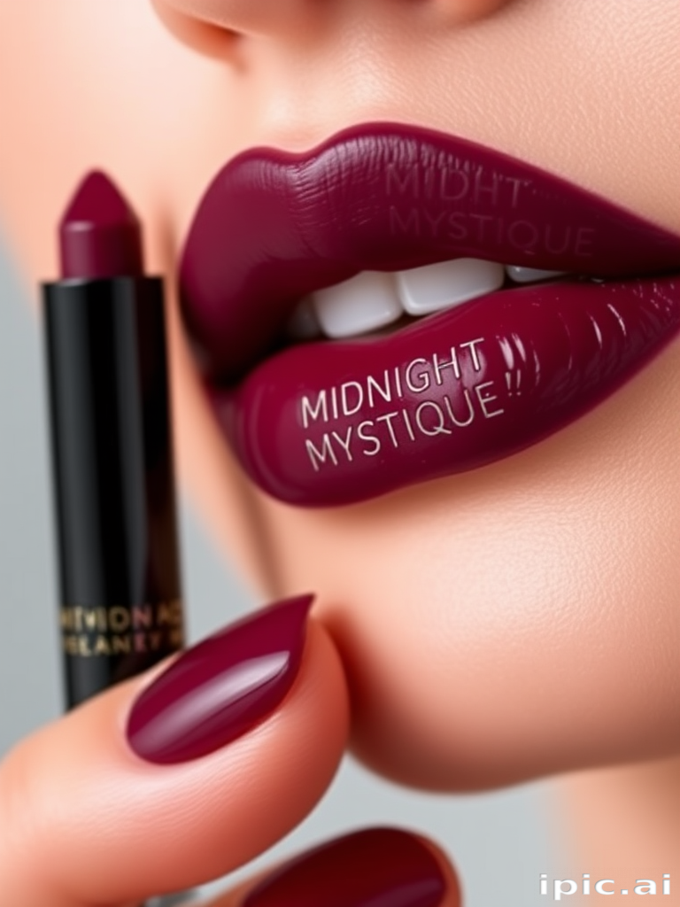 Elegant Close-Up of Bold Lips with Midnight Mystique Lipstick Shade