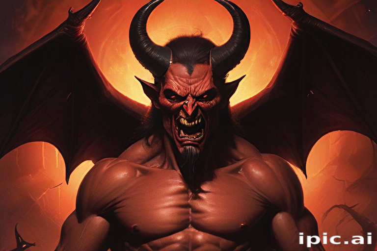 Epic Fantasy Artwork of a Muscular Demon with Intense Expression and Wings