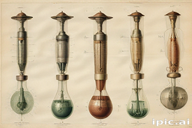 Illustration of Various Vintage Scientific Instruments with Detailed ...