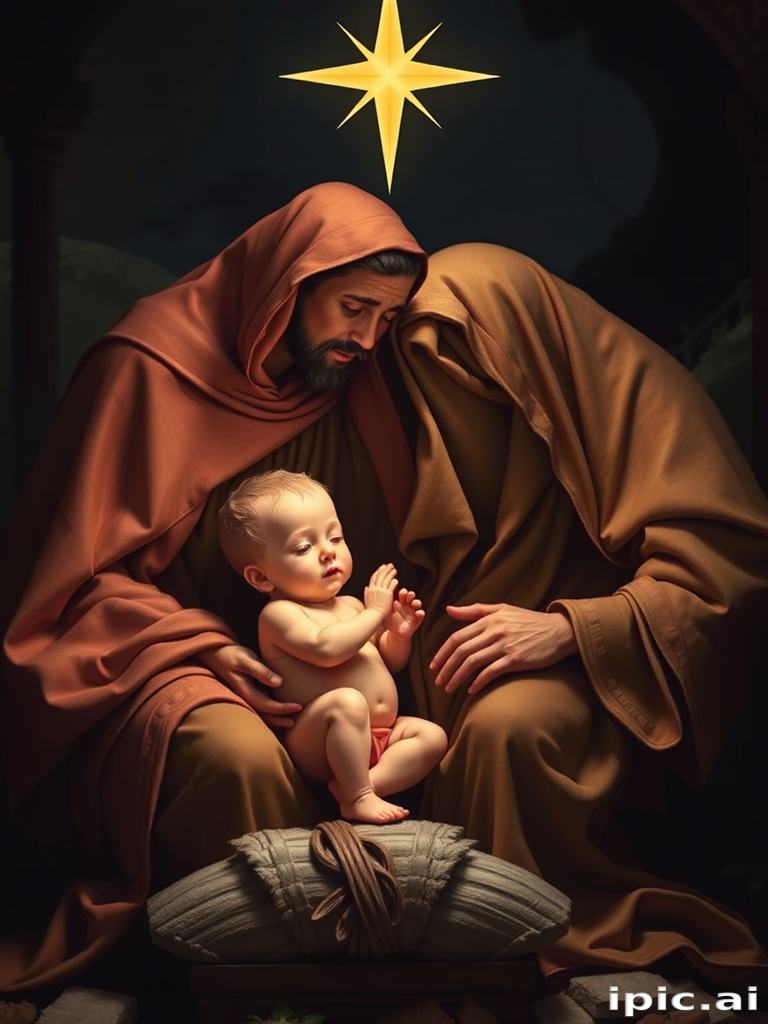 Nativity Scene Depicting Holy Family with Baby Jesus Under a Star