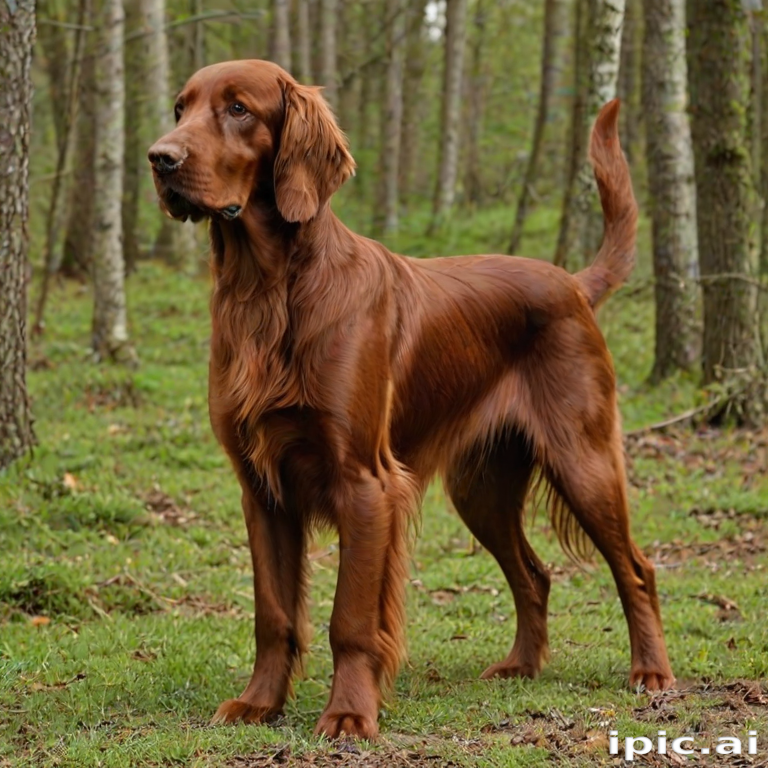 A Majestic Irish Setter Standing Proudly in a Lush Forest Setting.