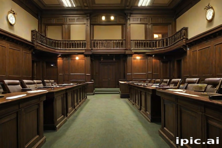 Elegant Wooden Interior of a Traditional Courtroom with Historic Charm