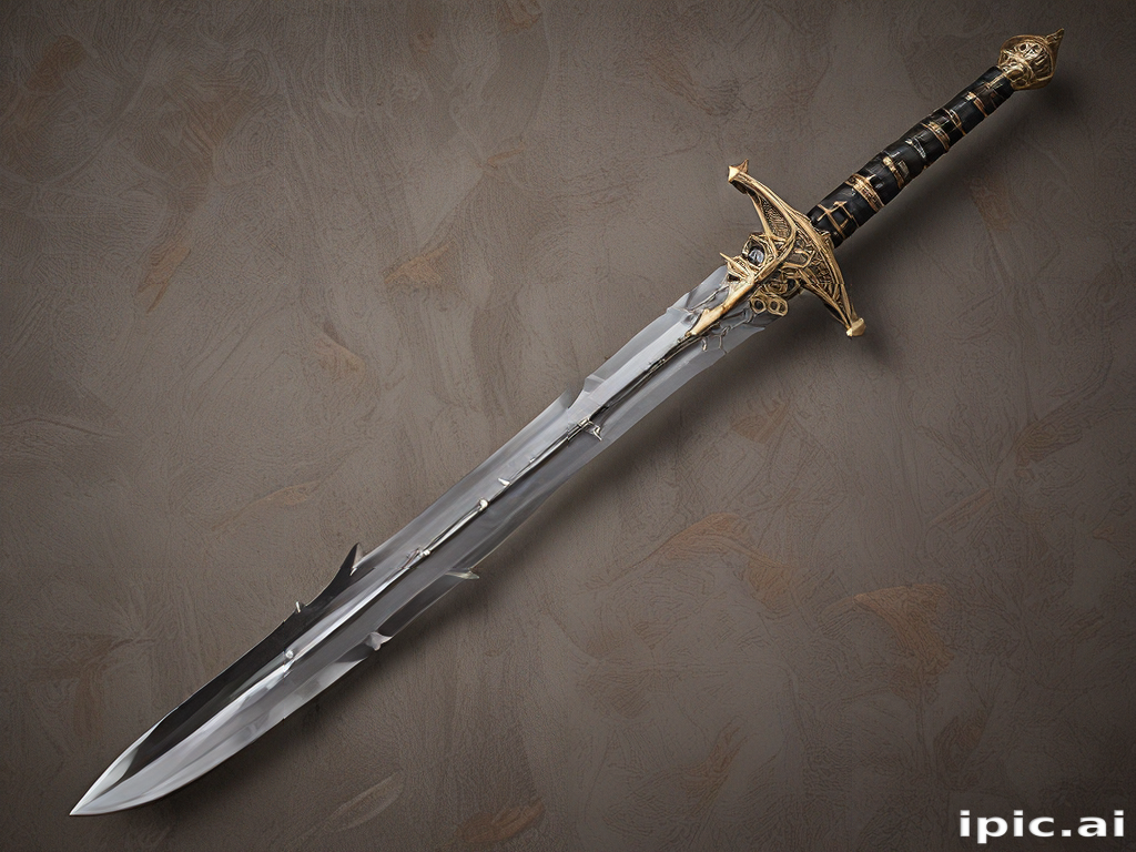 Ornate Fantasy Sword with Intricate Design and Exquisite Golden Details.