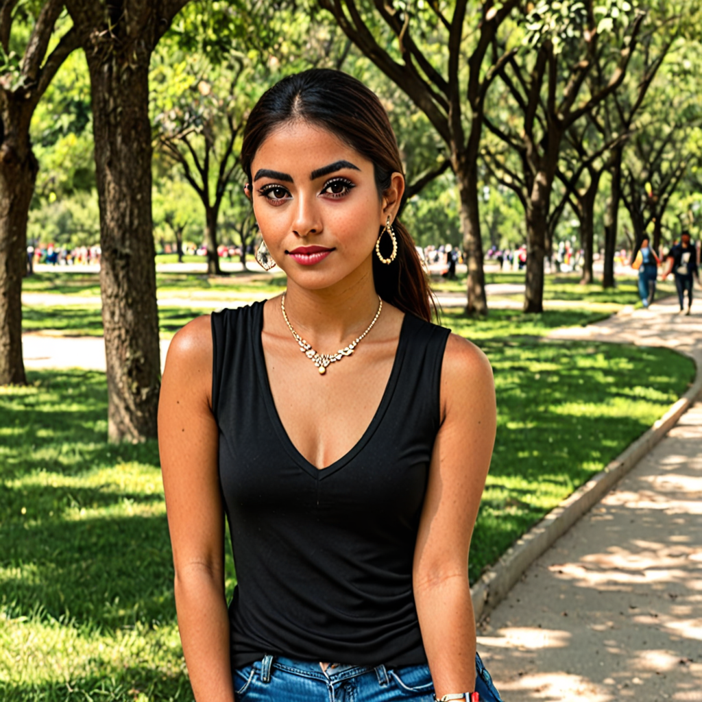 Mexican girlfriend in the park looking at me