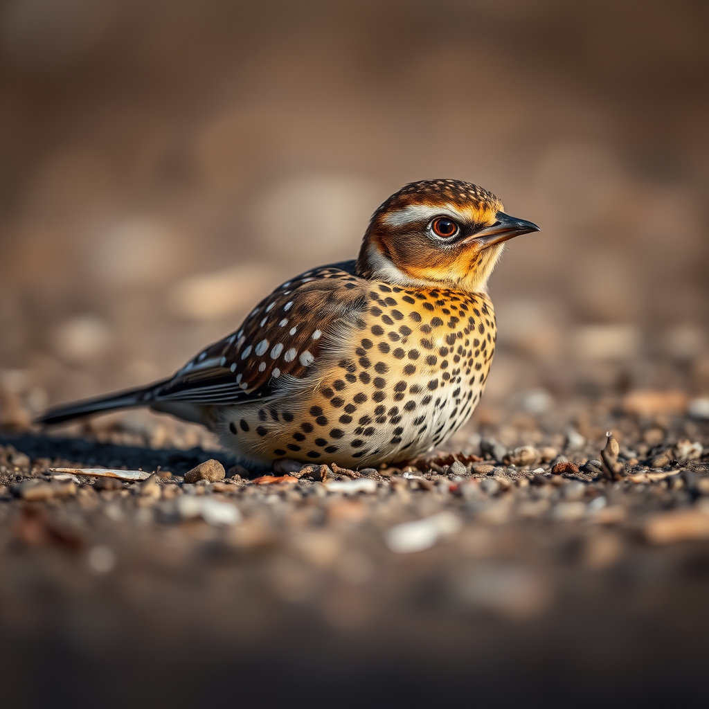 A Beautiful Spotted Bird Resting on the Ground in Nature
