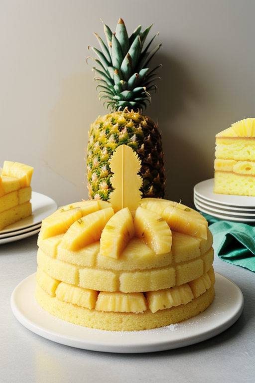 Delicious Pineapple Cake Decorated with Fresh Pineapple Slices and Whipped Cream.