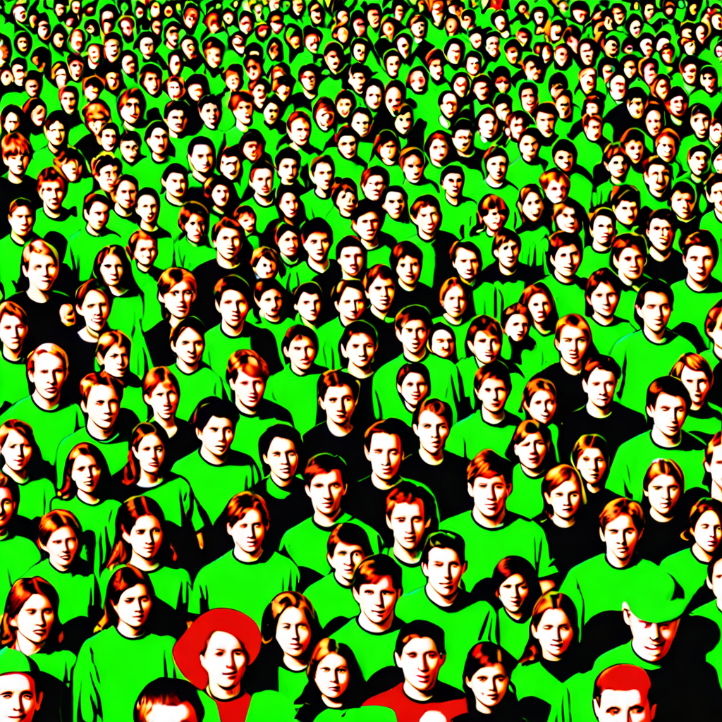 Crowd Of Peoples With Background Color Green Black Red