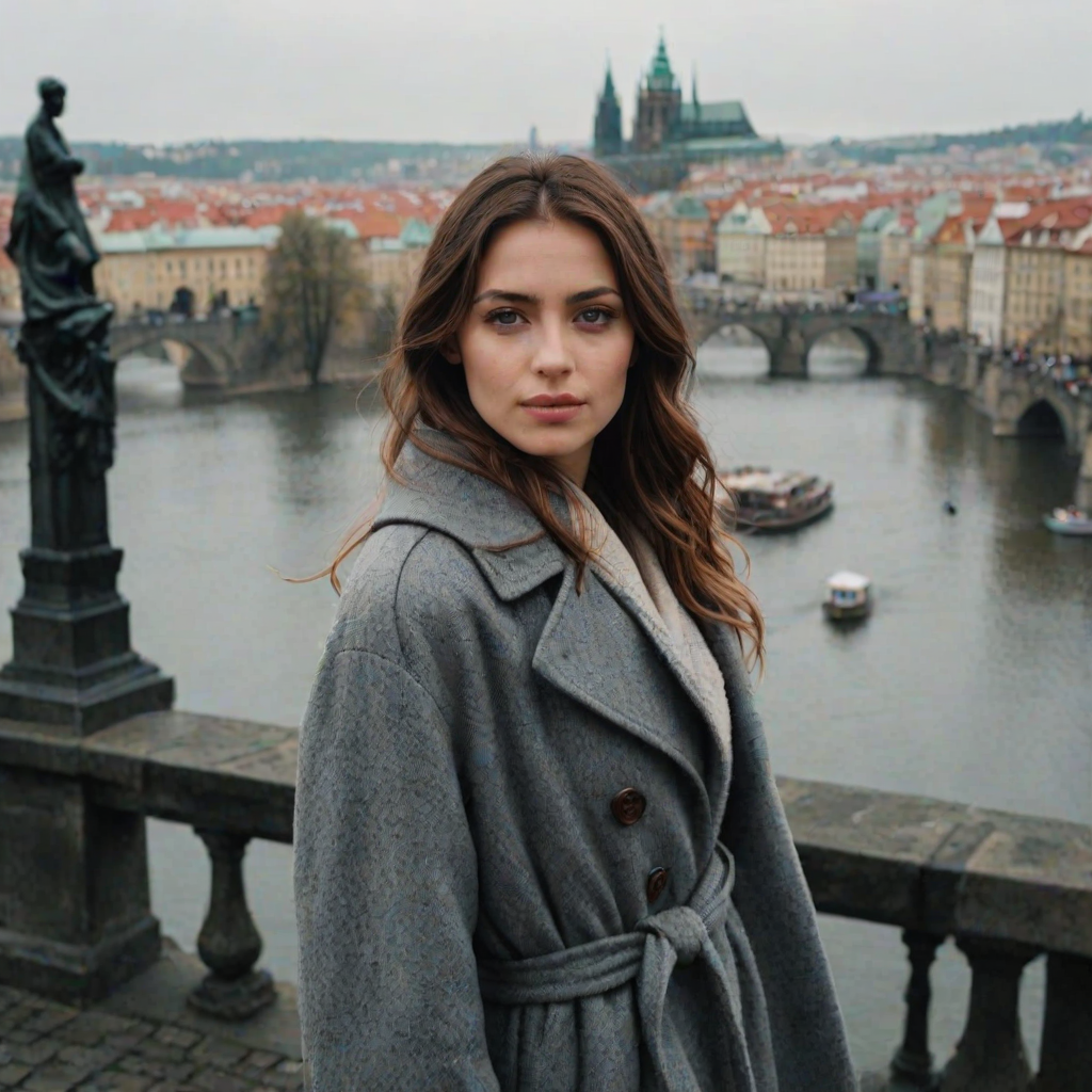 Captivating Portrait of a Woman Against the Scenic Prague Cityscape