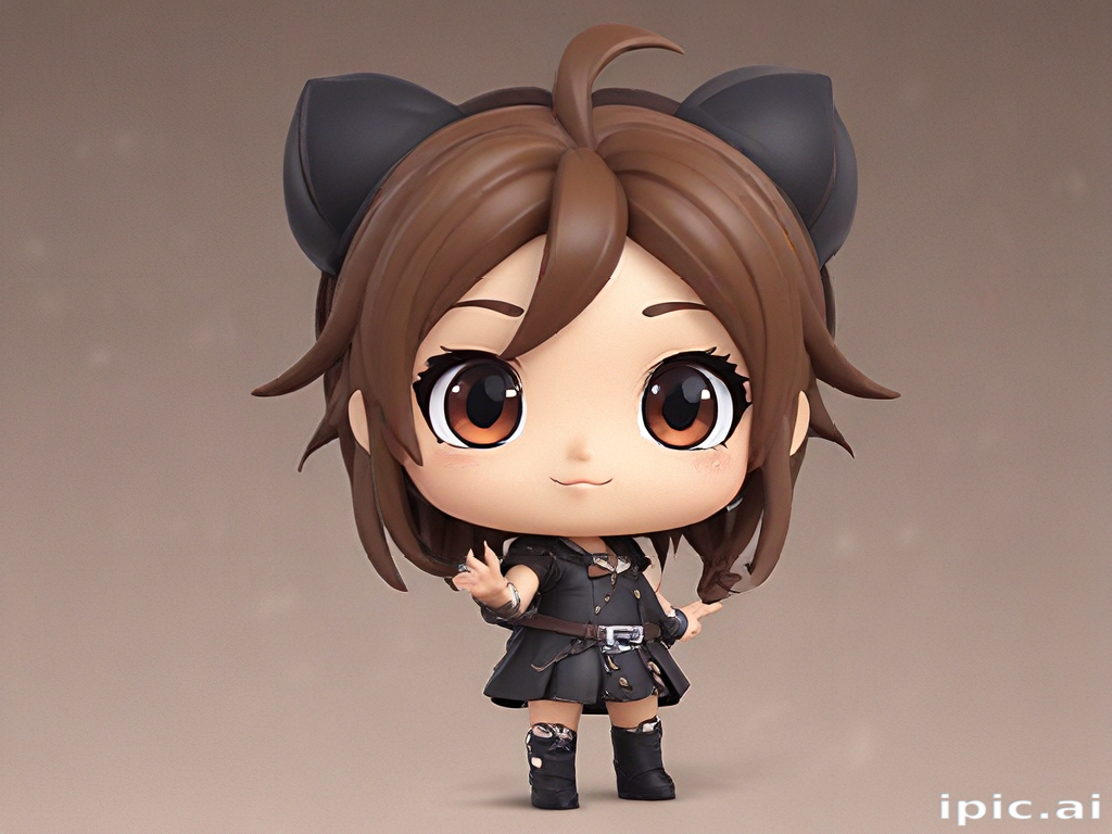 Charming Chibi Character with Cat Ears and Stylish Dark Outfit