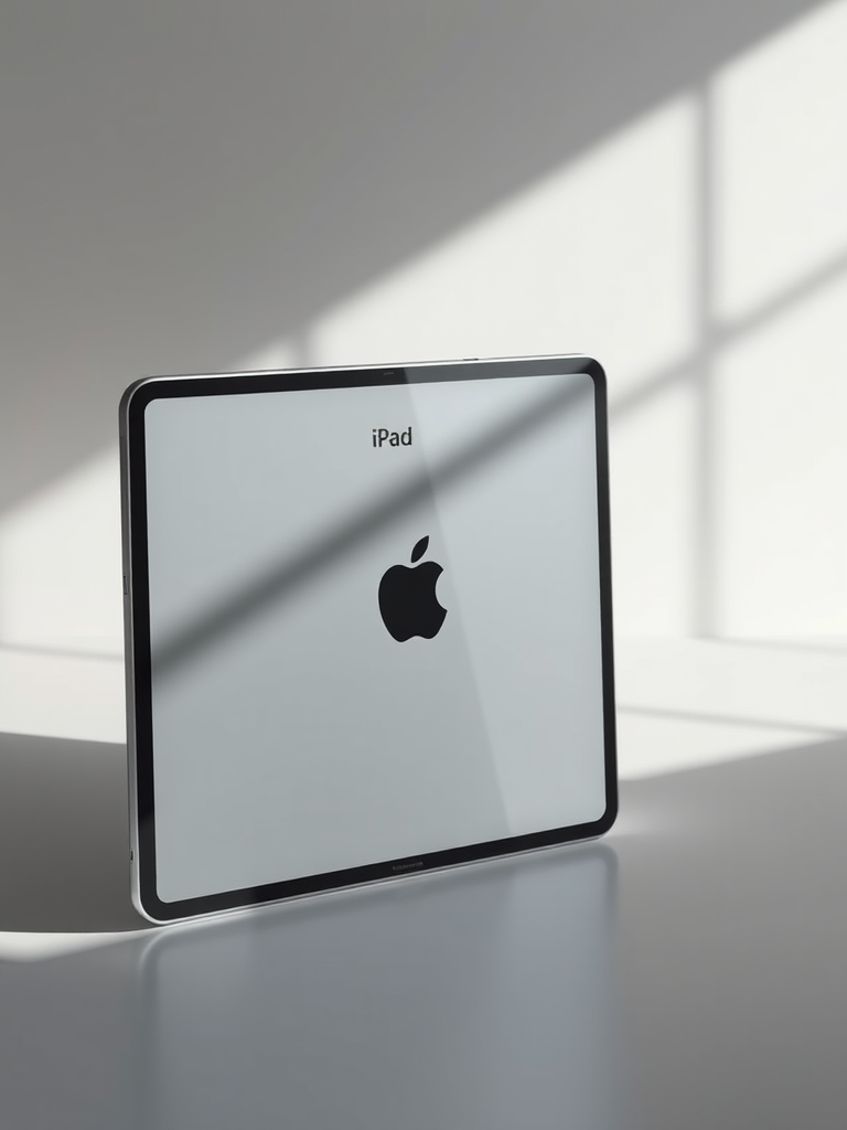 Modern Technology: Sleek Apple iPad Positioned Elegantly Against a Sunlit Background