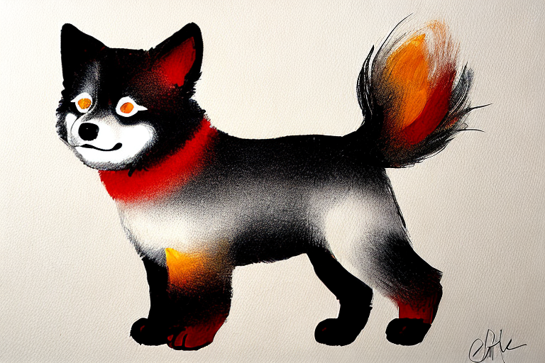 painting of hachiko with shapes