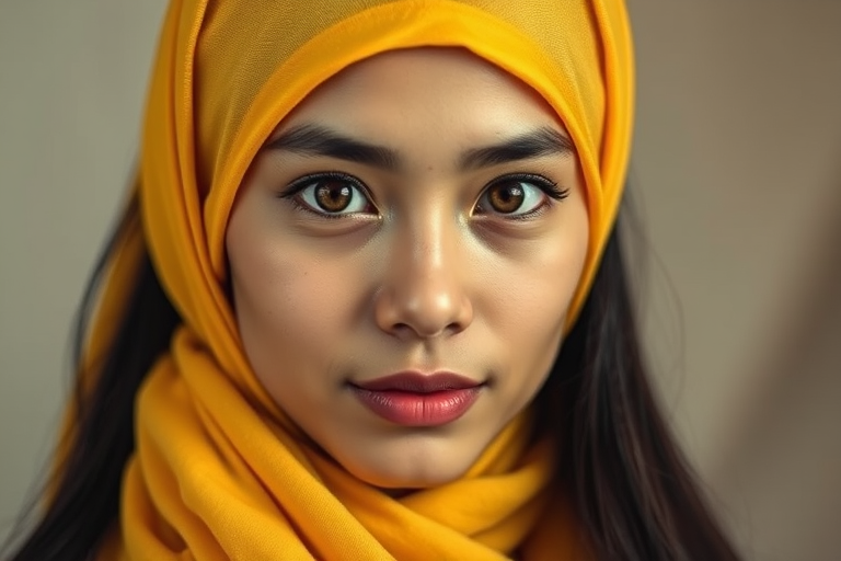 Captivating Portrait of a Young Woman in a Bright Yellow Hijab
