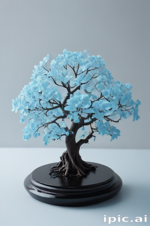 Beautifully Crafted Blue Flowering Tree Sculpture on Elegant Black Base