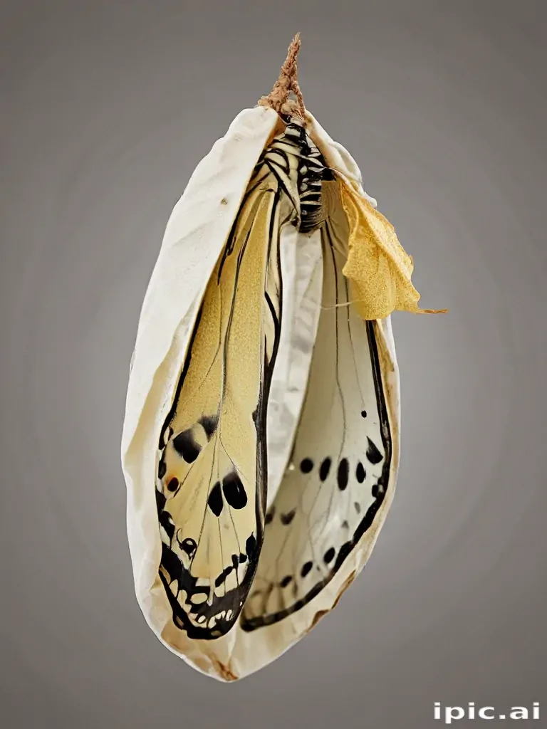 The Metamorphosis of a Butterfly Emerging from Its Chrysalis Shell