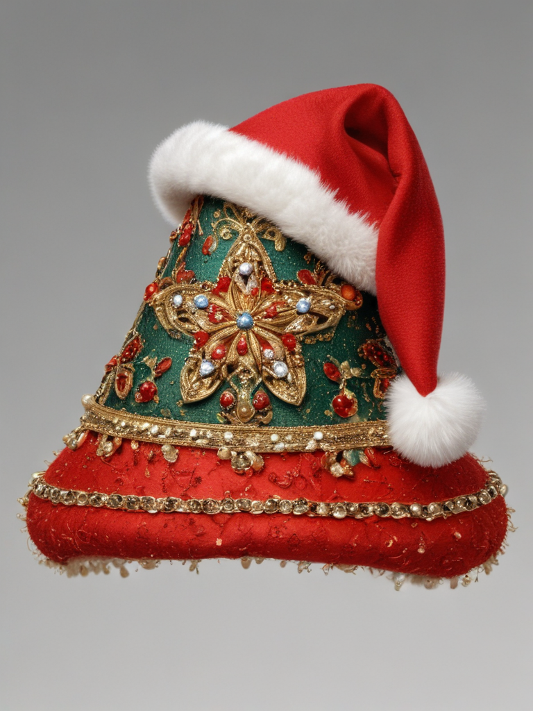 Festive Holiday Hat Adorned with Glittering Decorations and a Santa's Hat
