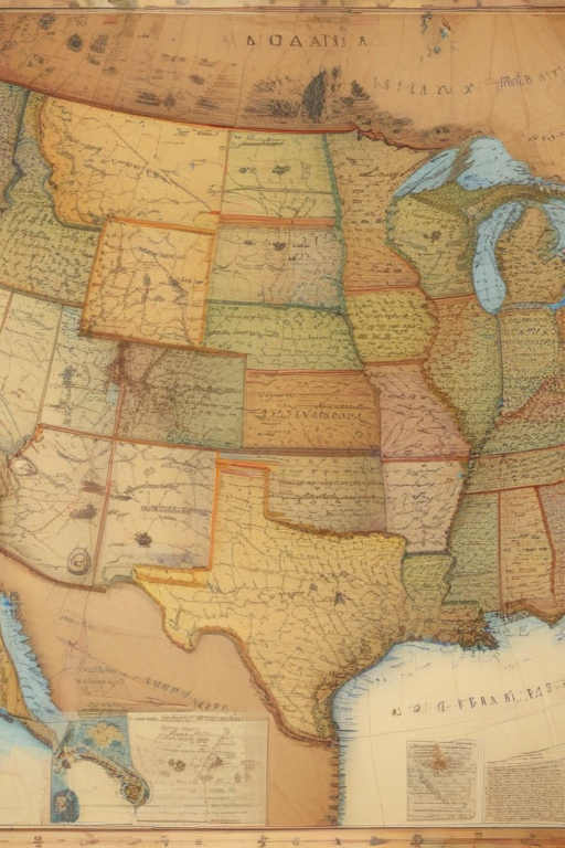 Detailed Historical Map of the United States Featuring State Boundaries ...