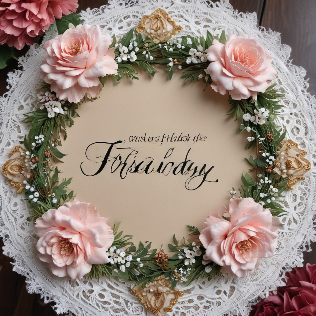 Elegant Floral Arrangement with Handwritten 'Friday' Greeting in Center