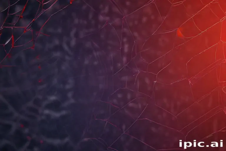 Intricate Web Design Glowing with Fiery Orange Highlights in Darkness