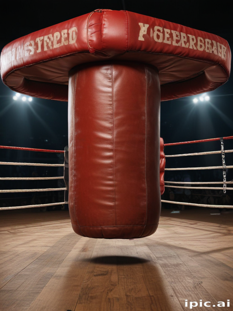 An Iconic Boxing Ring Corner Pad Suspended Above a Wooden Floor