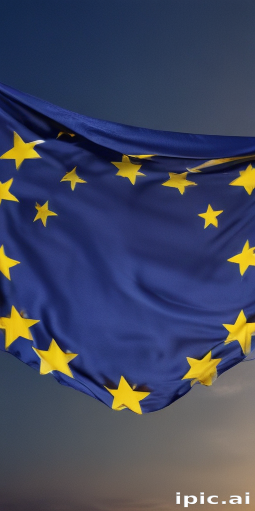 European Union Flag Waving Against a Beautiful Sunset Background