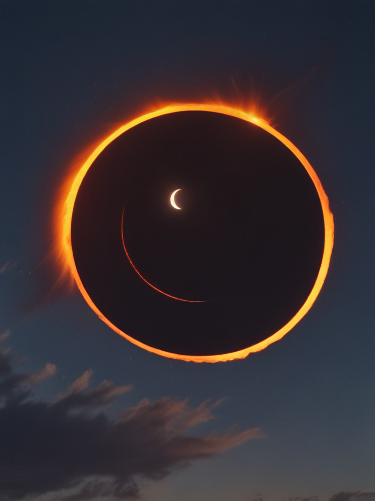 Fiery solar eclipse in the sky