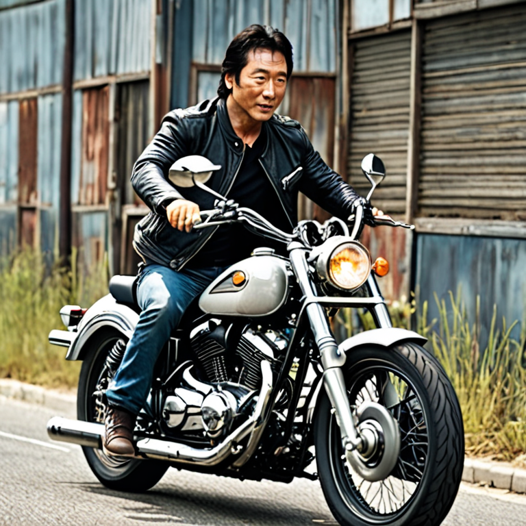 Rick Grimes Riding a motorcycle with Jackie Chan