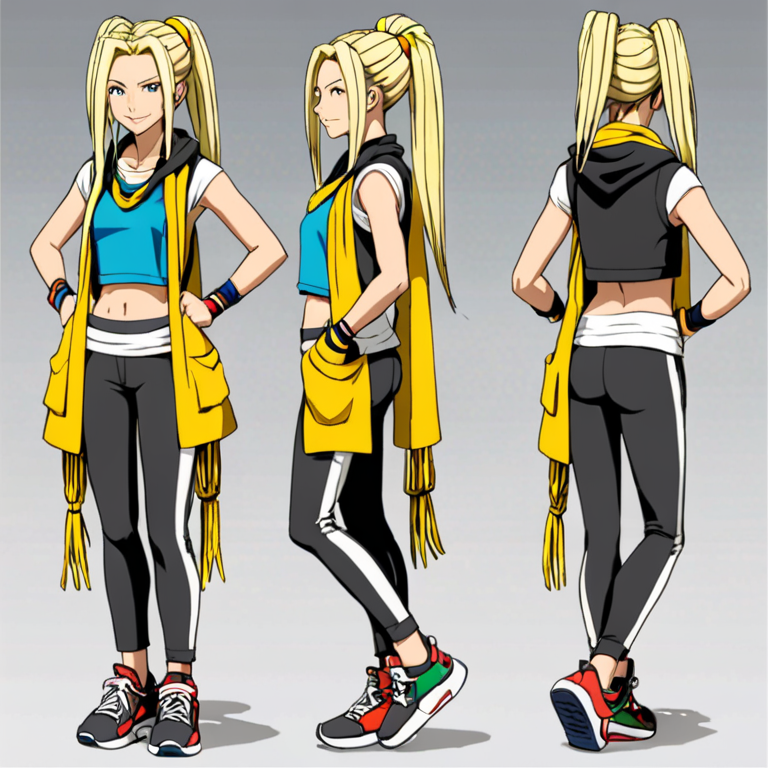 rikku. Full body. White. blonde mid-long hair dreads. Pokemon trainer ...