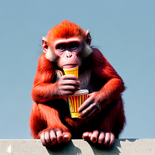 A red monkey eating At McDonald’s