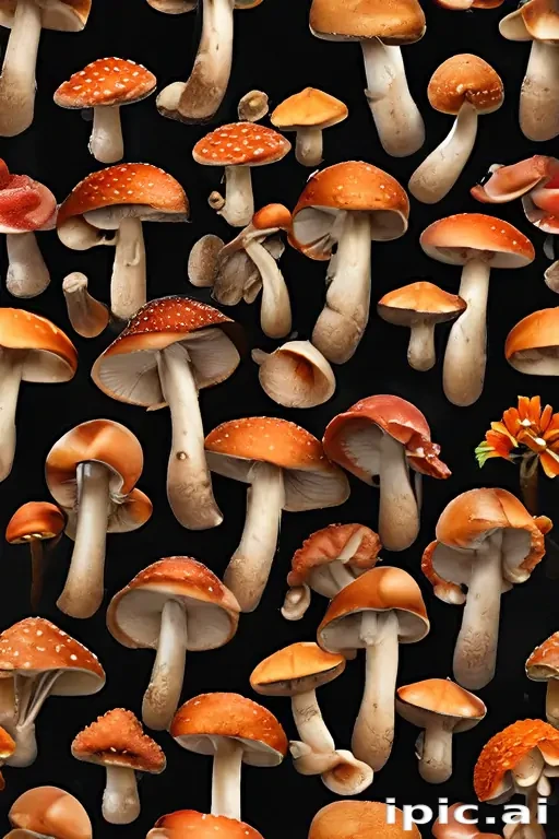 Colorful Variety of Mushrooms Displayed Against a Dark Background