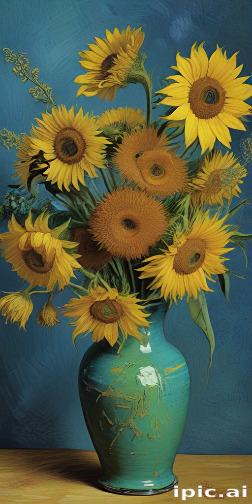 Vibrant Sunflowers in a Beautiful Turquoise Vase Against a Blue Background