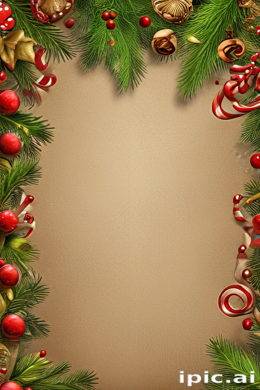 Festive Holiday Frame with Christmas Decorations and Colorful Ornaments