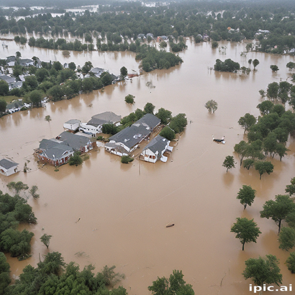 Devastating Aerial View of Flooded Neighborhoods Surrounded by Rising ...