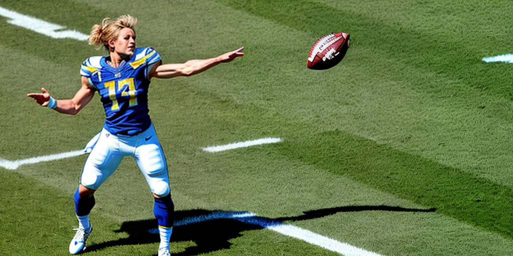 Tinkerbell in Las Angeles Chargers uniform on football field