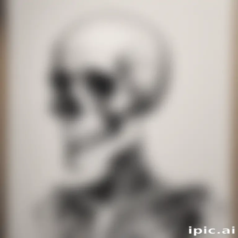 Artistic Representation of a Human Skull and Skeleton in Profile View