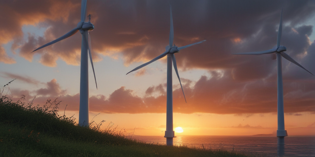 Sunset Over Wind Turbines: A Beautiful Scene of Renewable Energy