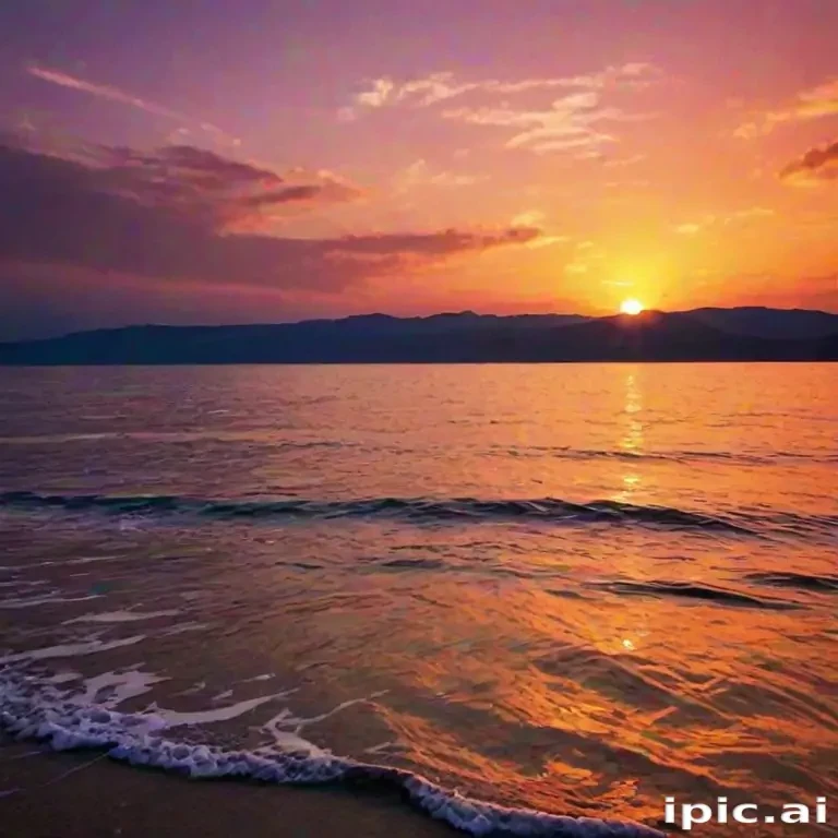 Stunning Sunset Over Calm Ocean Waves with Vibrant Sky Colors
