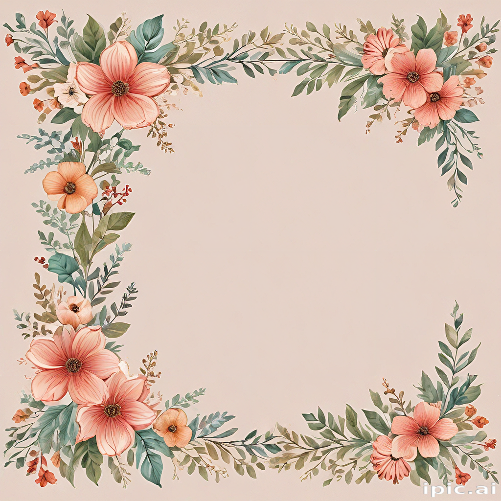 Beautiful Floral Border Design Featuring Delicate Blooms and Lush Greenery